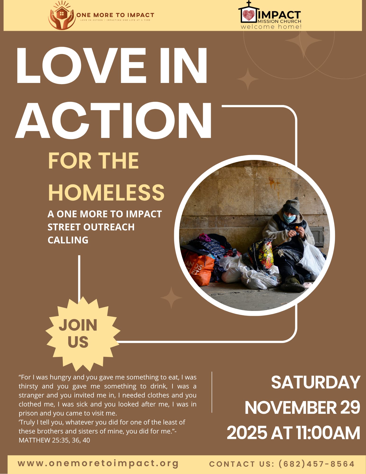 Love in Action for the Homeless – onemoretoimpact